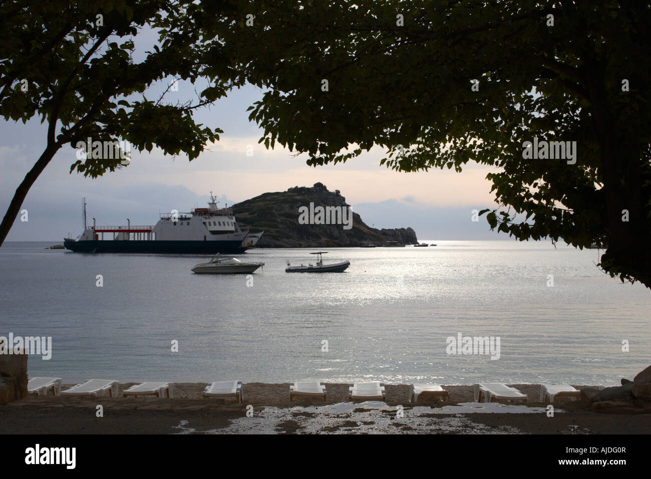 The Kefalonia ferry arrives at Saint Nicholas Port, Zakynthos, Greece ...