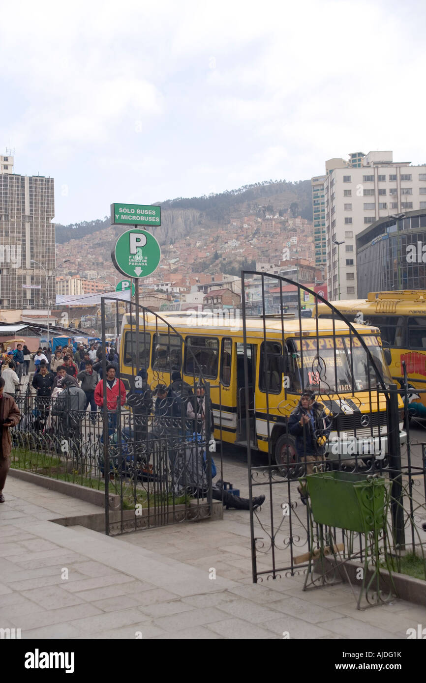 Micro bus transport in Central La Paz, Bolivia Stock Photo - Alamy