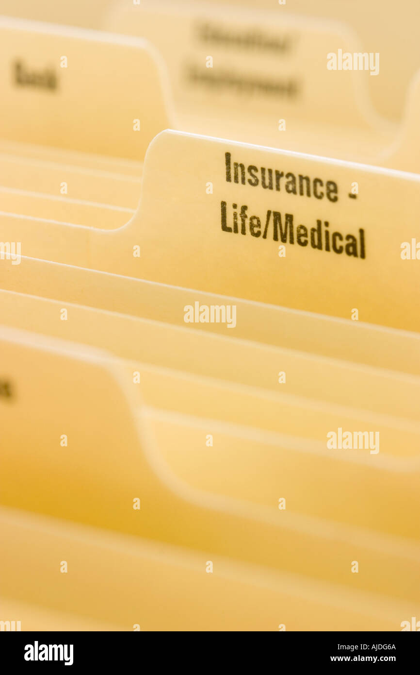 Insurance Life Medical filing tab Stock Photo - Alamy