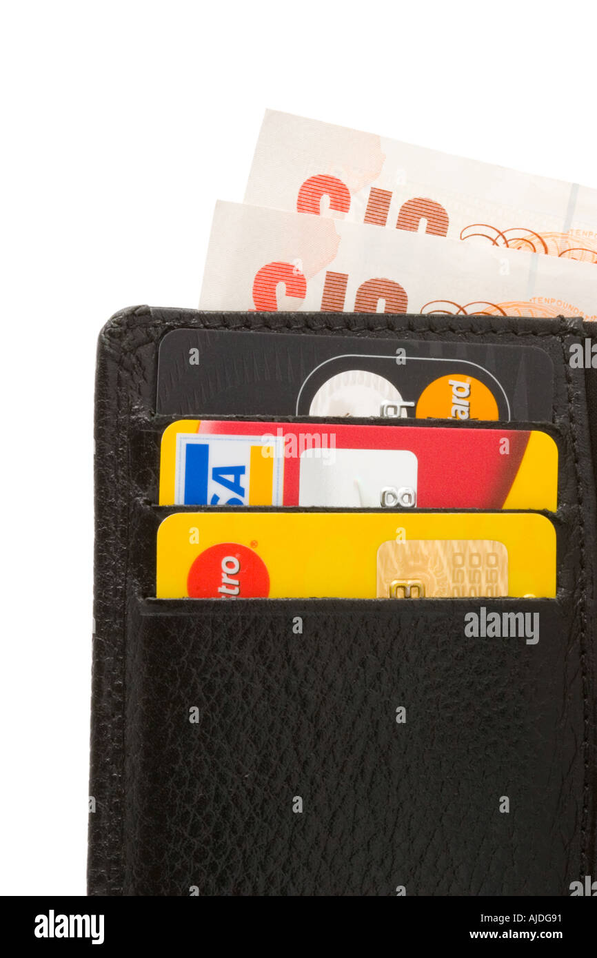 Credit cards and British bank notes in a wallet Stock Photo - Alamy