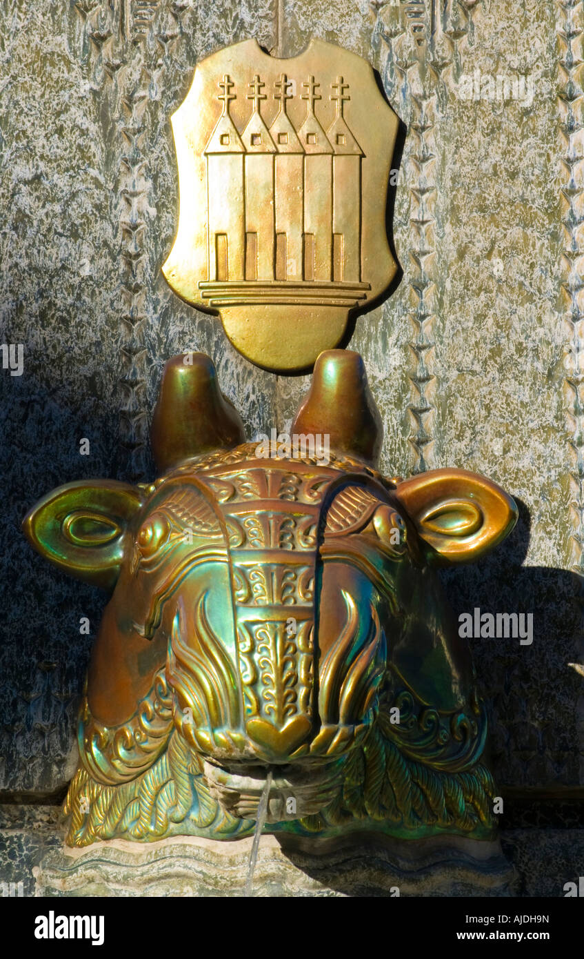 Bull's head, Vilmos Zsolnay memorial fountain, Pecs, Hungary Stock ...