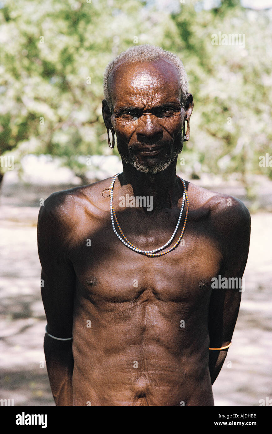 Old El Molo man with bead necklaces Loiengalani northern Kenya East ...