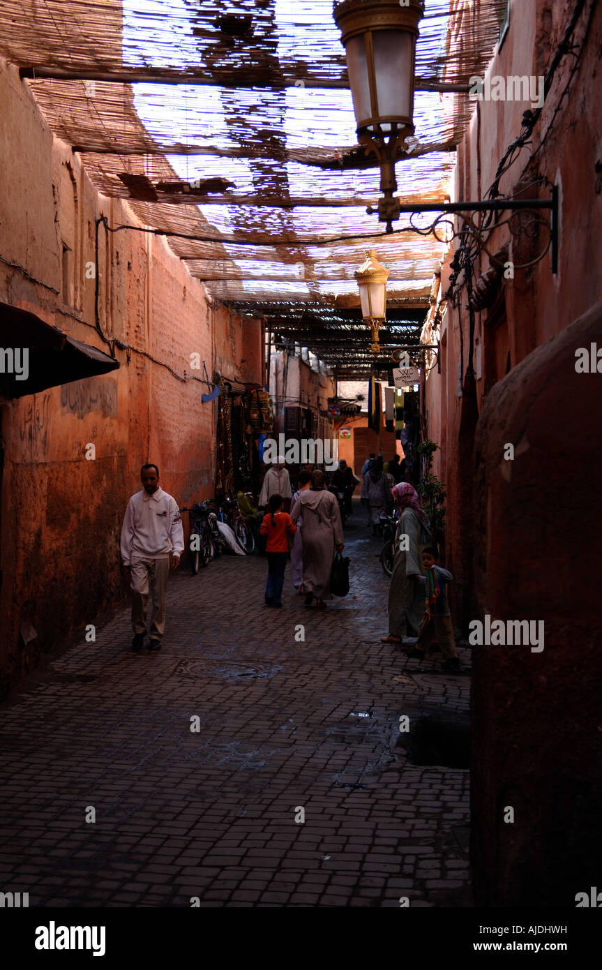 narrow streets of the Souq - Marrakesh Morocco Stock Photo - Alamy