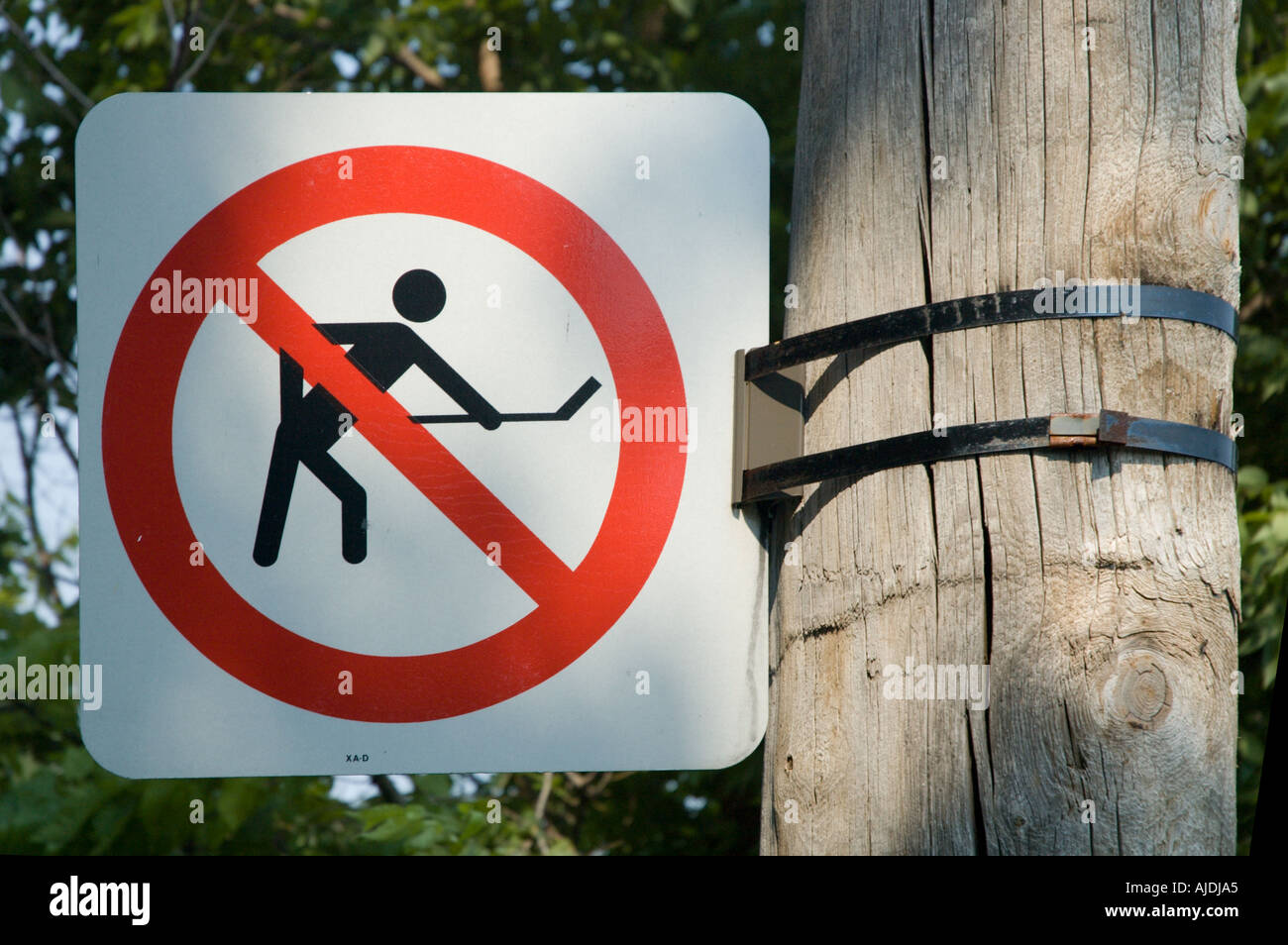A restriction sign about hockey in a park Lafontaine park Montreal ...