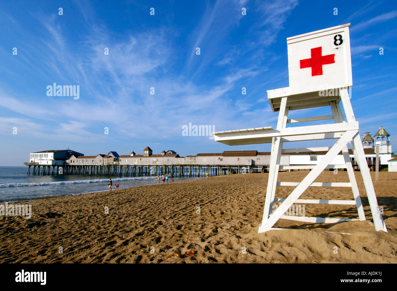 Lifeguard stand in the early morning light at Old Orchard Beach, Maine ...