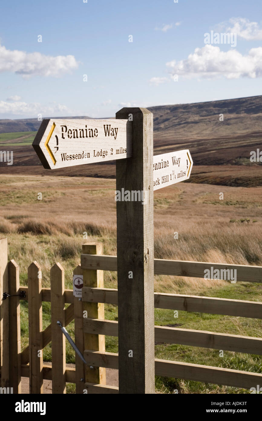 Pennine Way fingerpost signpost pointing Black Hill and footpath gate ...