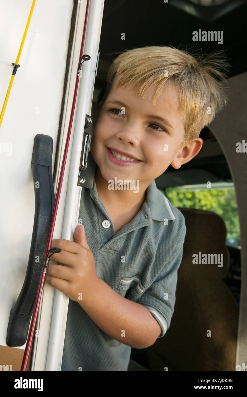 Cute Boy in RV Stock Photo - Alamy