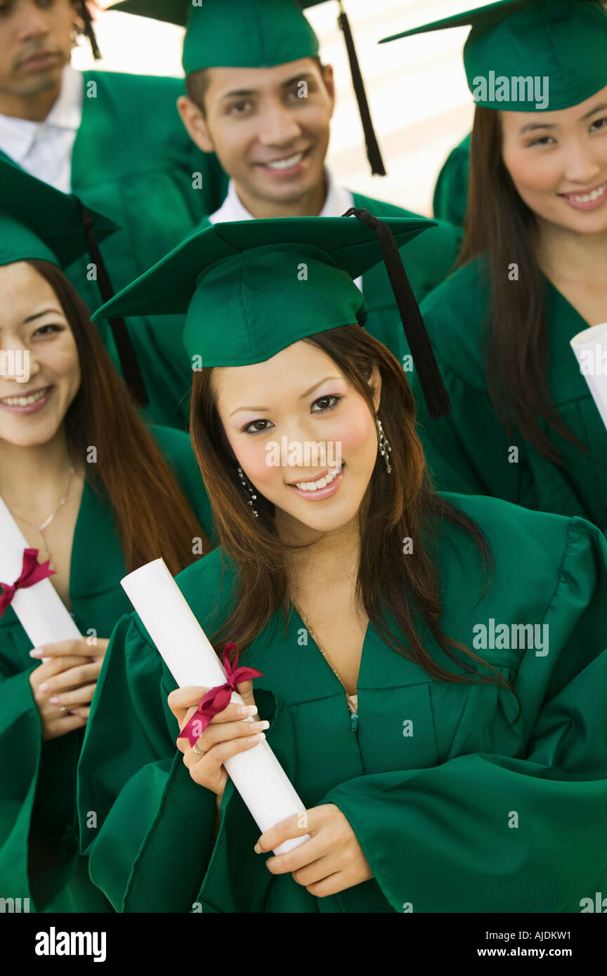 Group of graduates with diplomas, elevated view Stock Photo - Alamy