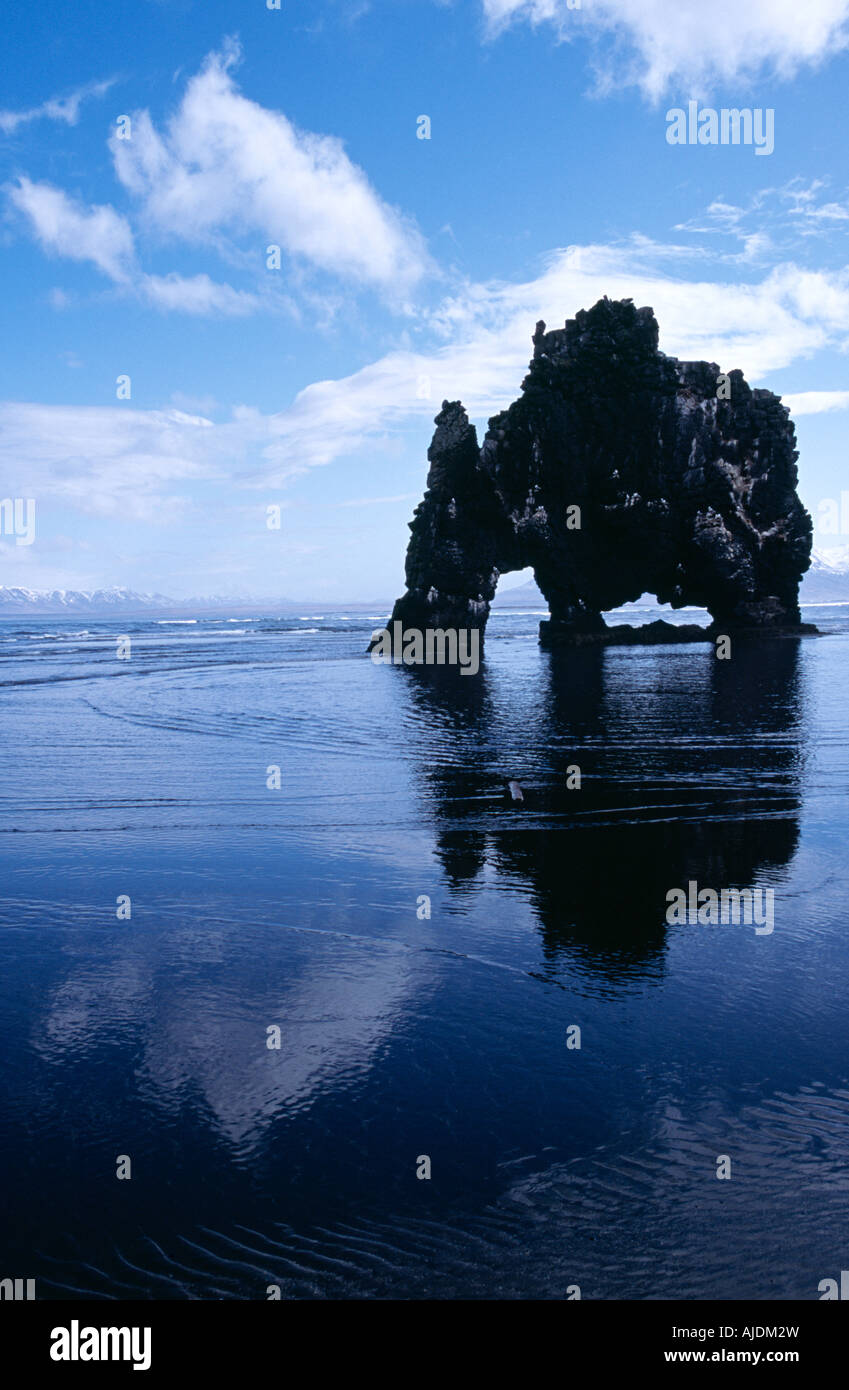 Hvítserkur rock formation, known in the Icelandic sagas, rises from the ...