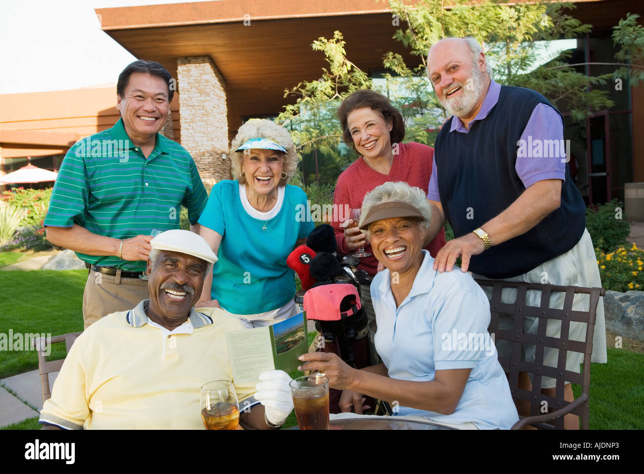 Group of senior golfers celebrating success, relaxing, (portrait Stock ...