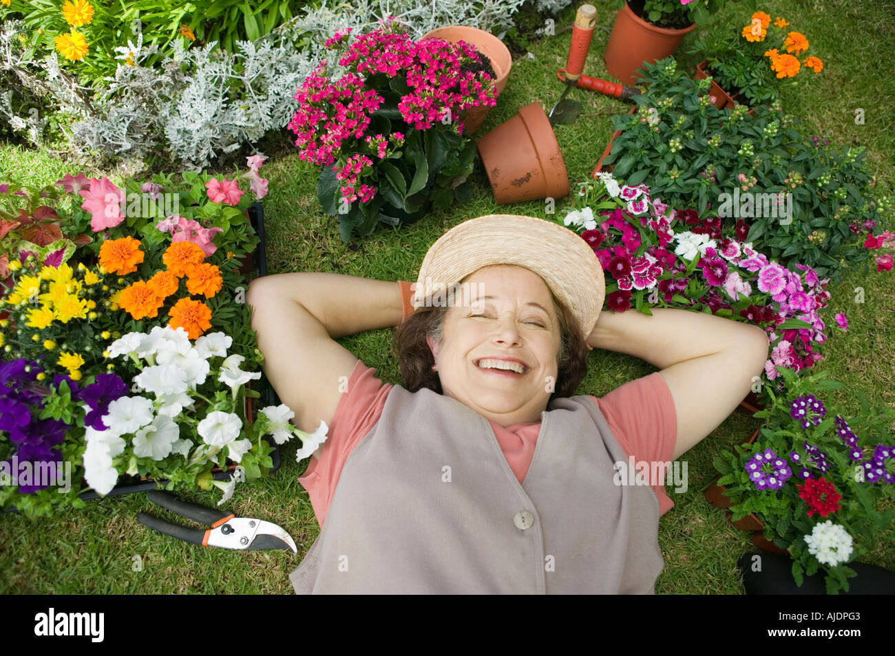 Overhead view woman lying on hi-res stock photography and images - Alamy