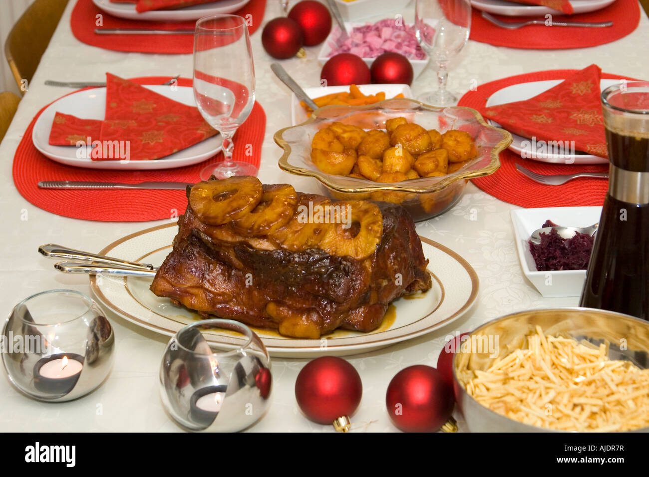 traditional north european christmas dinner on the table Stock Photo ...
