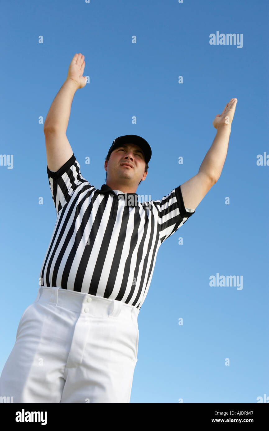 Referee Signalling Touchdown, low angle view, (low angle view Stock ...