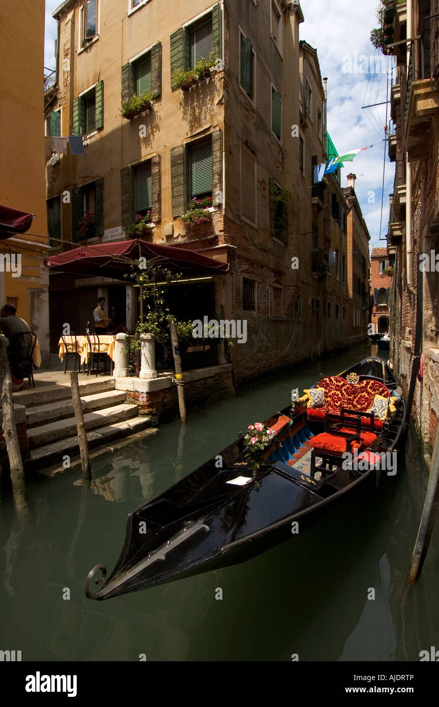 Gondola in a side canal wide angle, Venice, Italy Stock Photo - Alamy