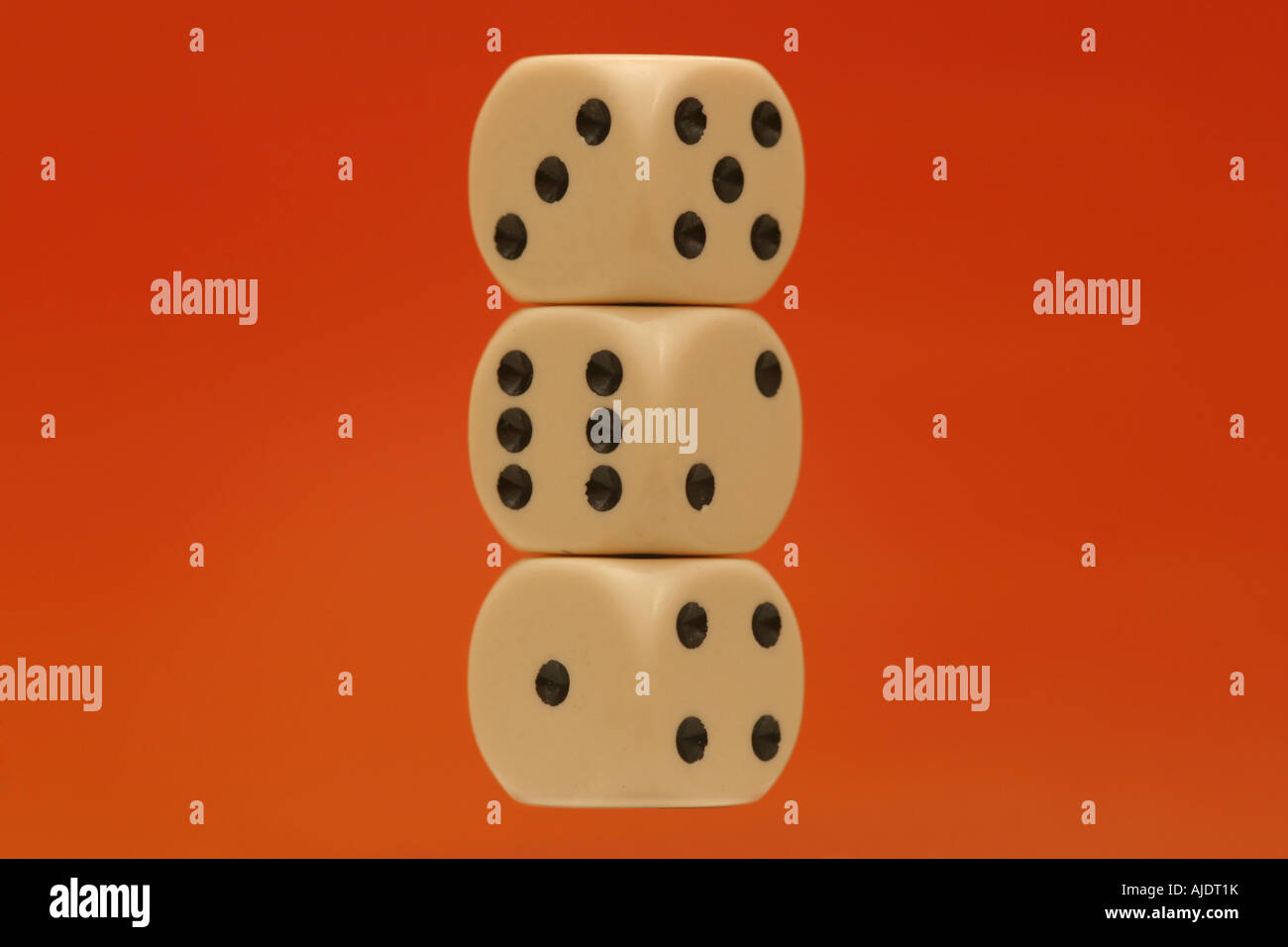 Three dices piled on top of each other showing all six numbers Stock ...