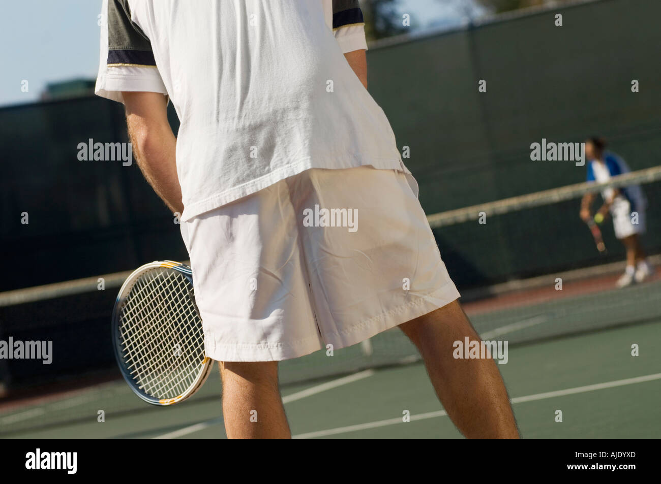 Tennis Player on court, Waiting For Serve, back view Stock Photo - Alamy