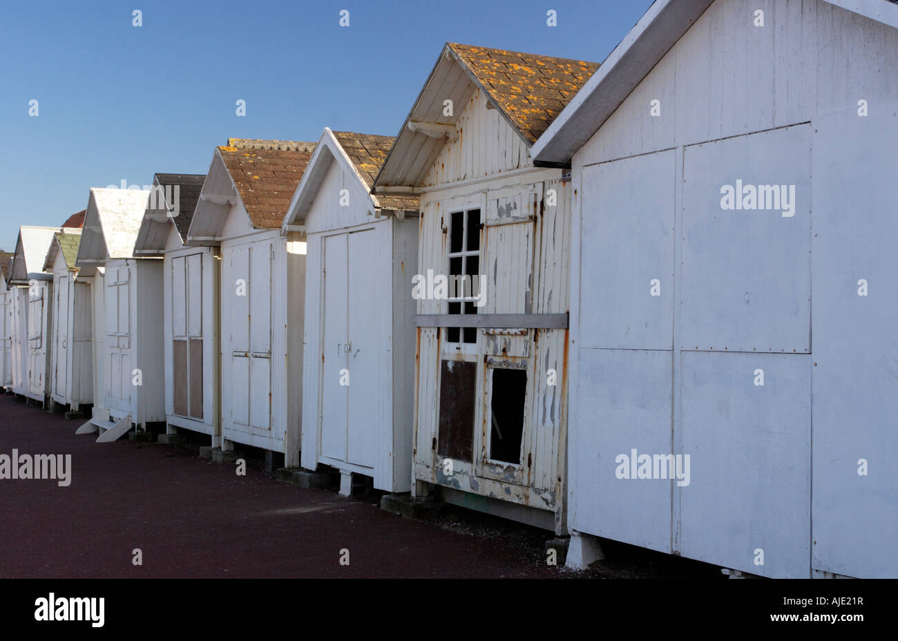 Changing huts at the beach in Luc Sur Mer Normandy Stock Photo - Alamy