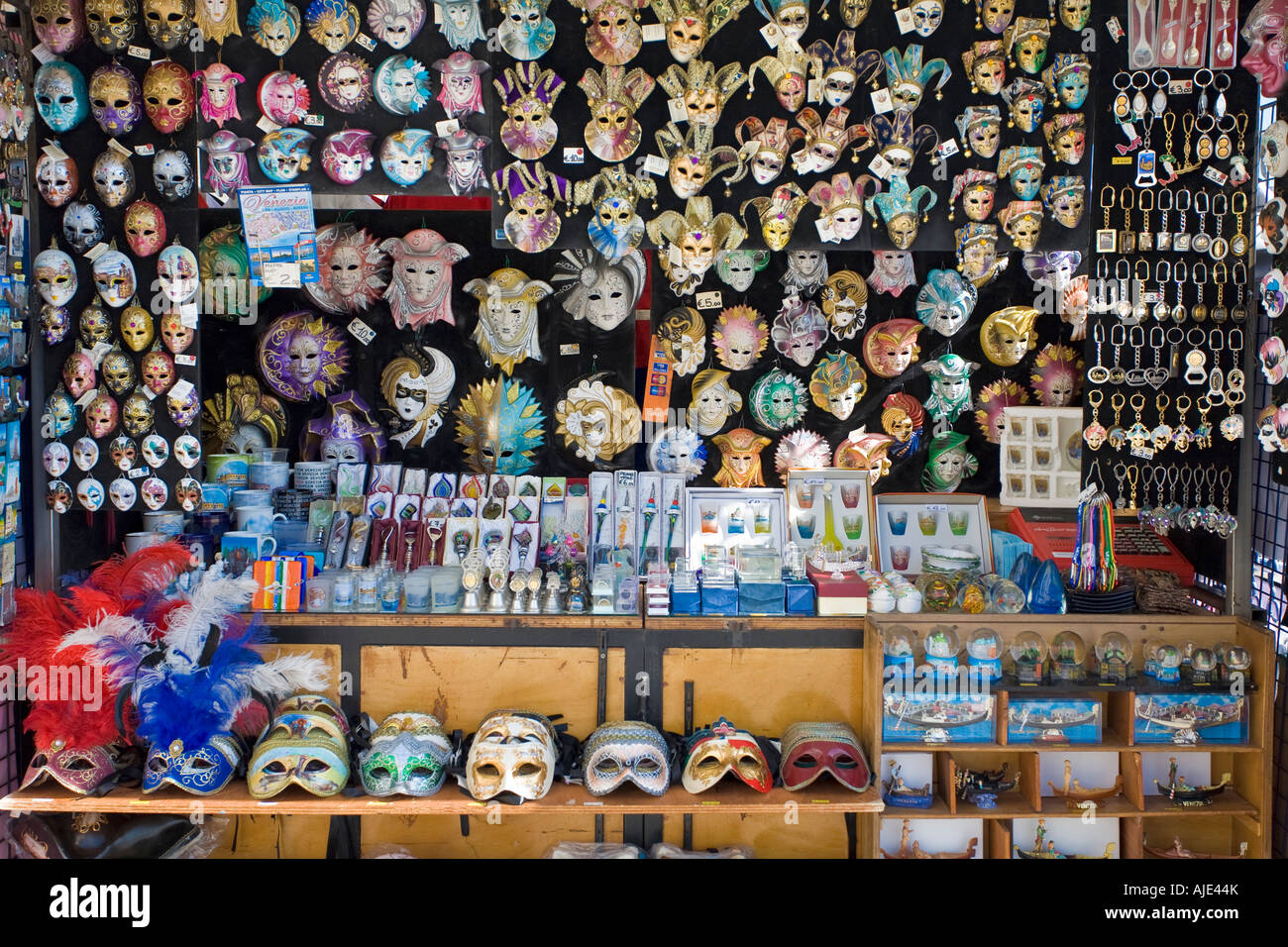 A very coulorful display on a tourist shopping stall with small masks ...