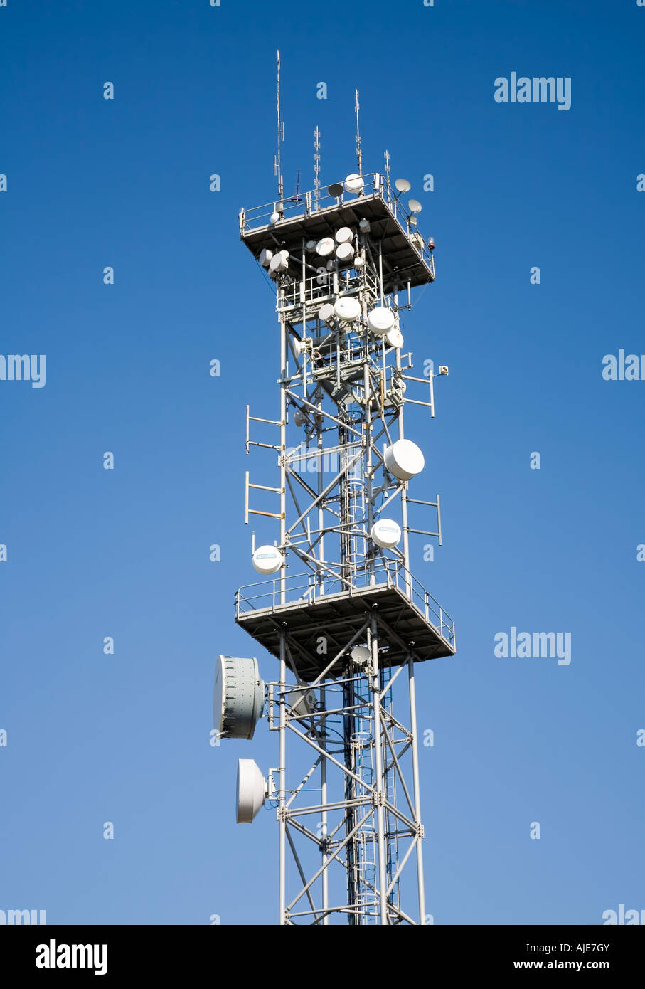 Telecommunications mast with dishes mobile phone transmitter Plzen ...