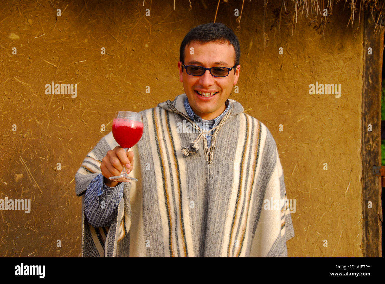 Chile man offering glass of wine, welcoming drink, vina santa cruz ...