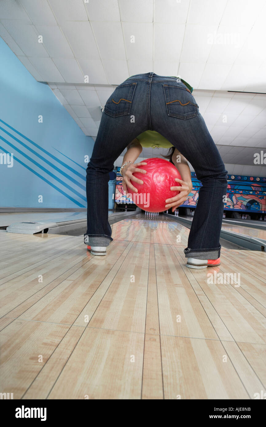 Young woman bowling, back view Stock Photo - Alamy