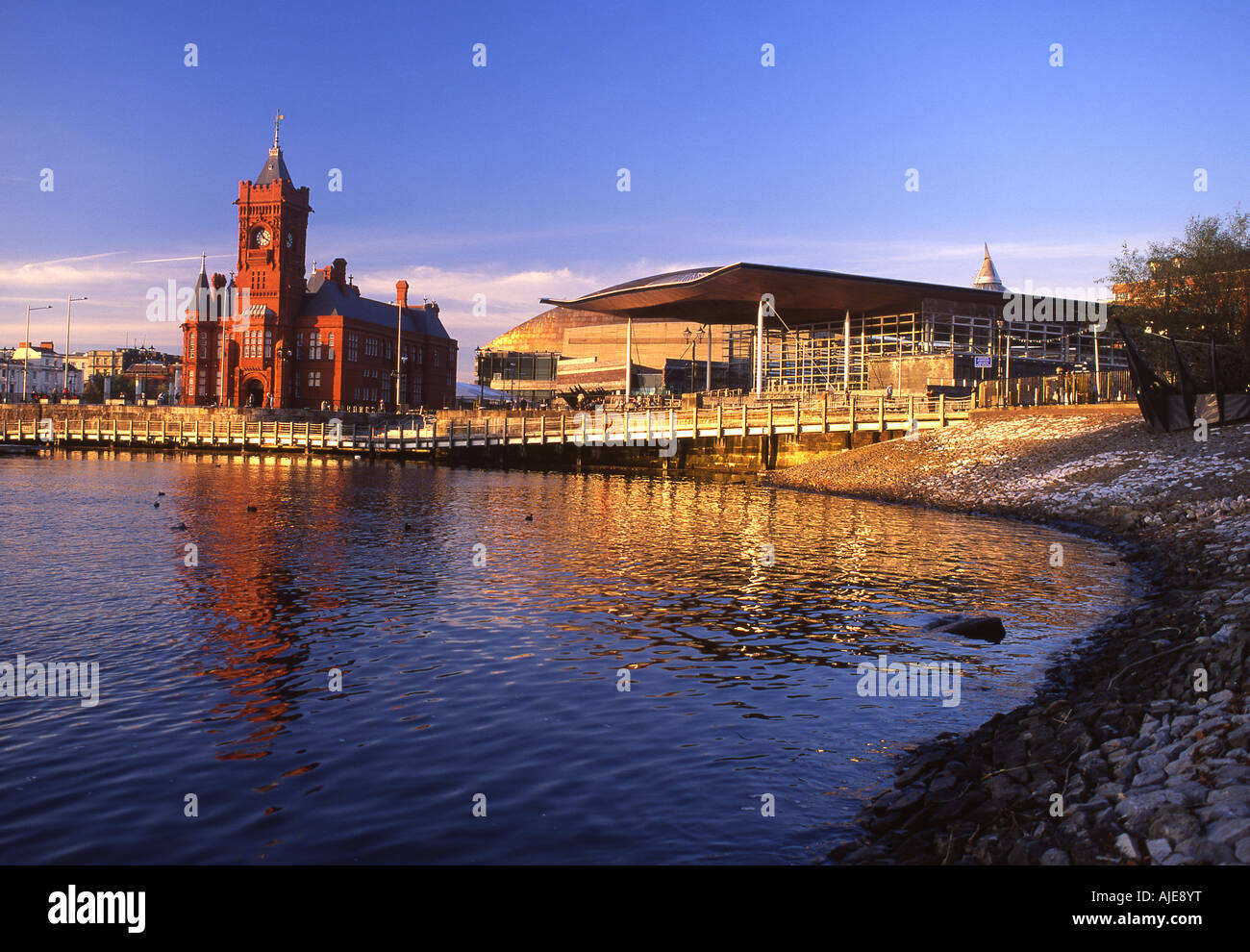 Senedd National Assembly for Wales Building and Pierhead Sunset view ...