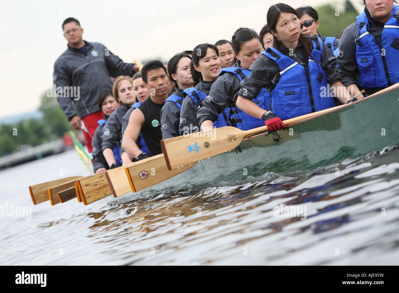 Team dragon boat racing, working together Stock Photo - Alamy
