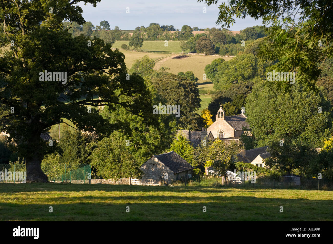 Evening at the Cotswold village of Upper Swell, Gloucestershire Stock ...