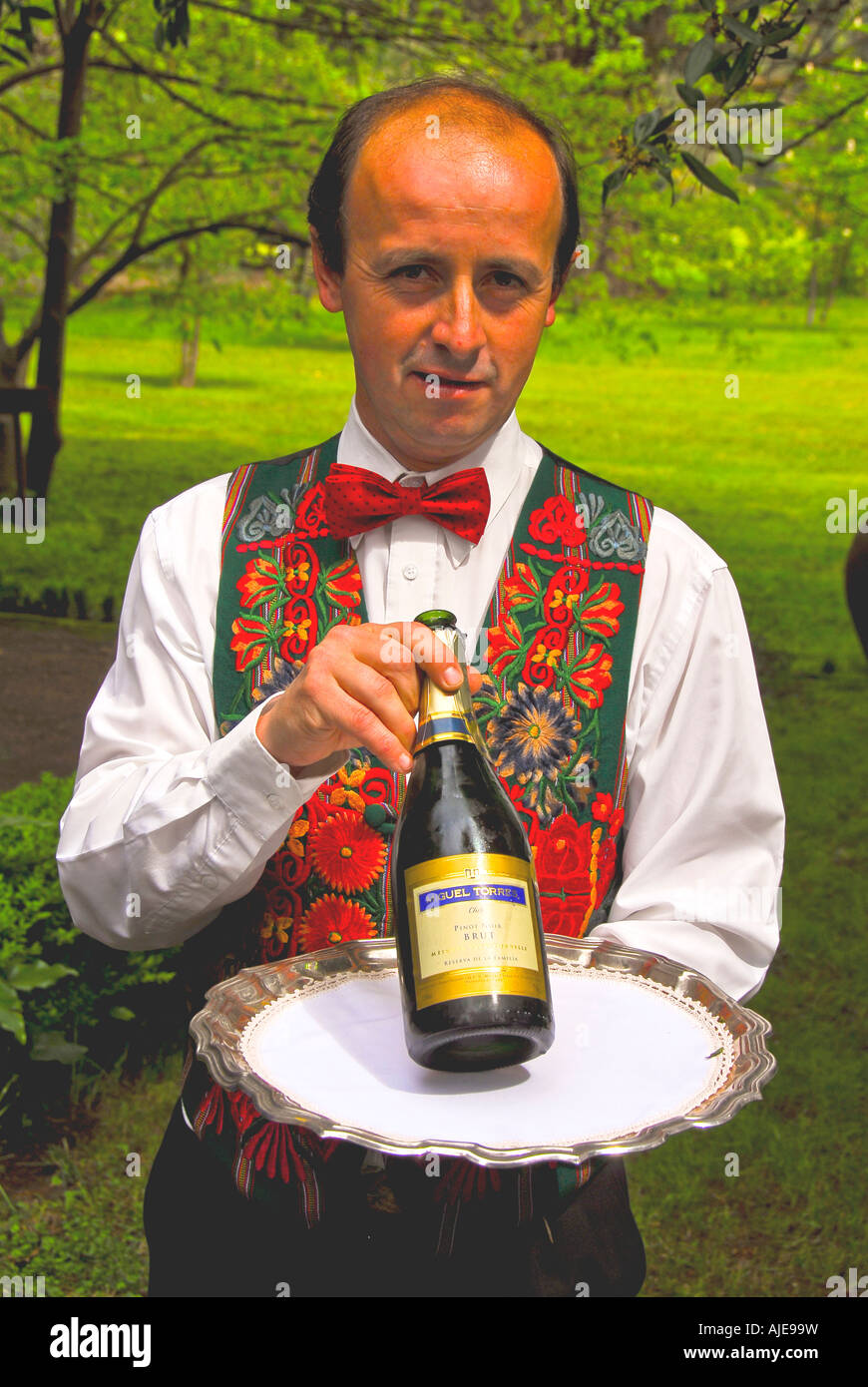 Hacienda Los Lingues, chile, Spanish colonial villa, waiter displays ...