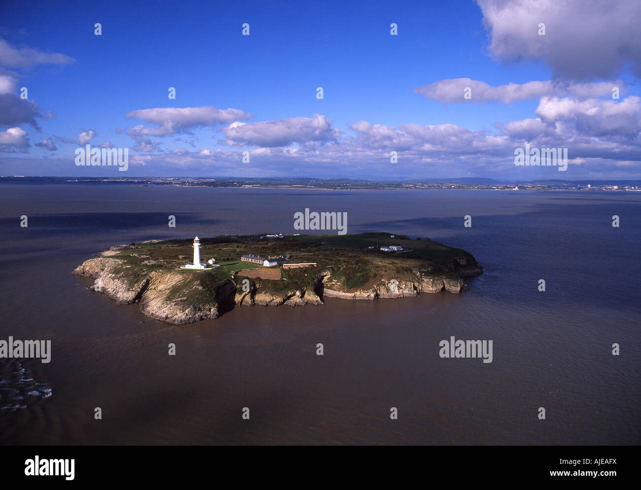 Aerial view of Flat Holm island Bristol Channel Wales UK Stock Photo ...