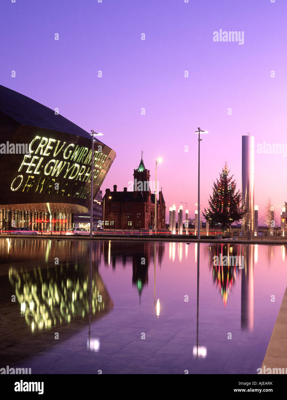 Wales Millennium Centre and Pierhead building at twilight Cardiff Bay ...