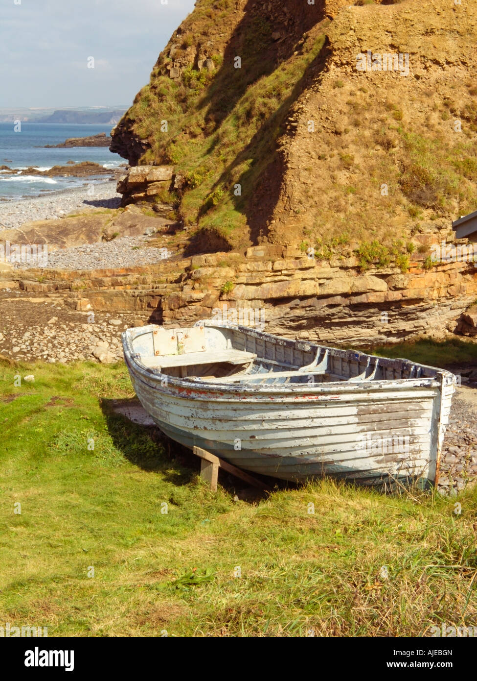 Beach boat Millook Haven Atlantic Heritage Coast Cornwall England ...