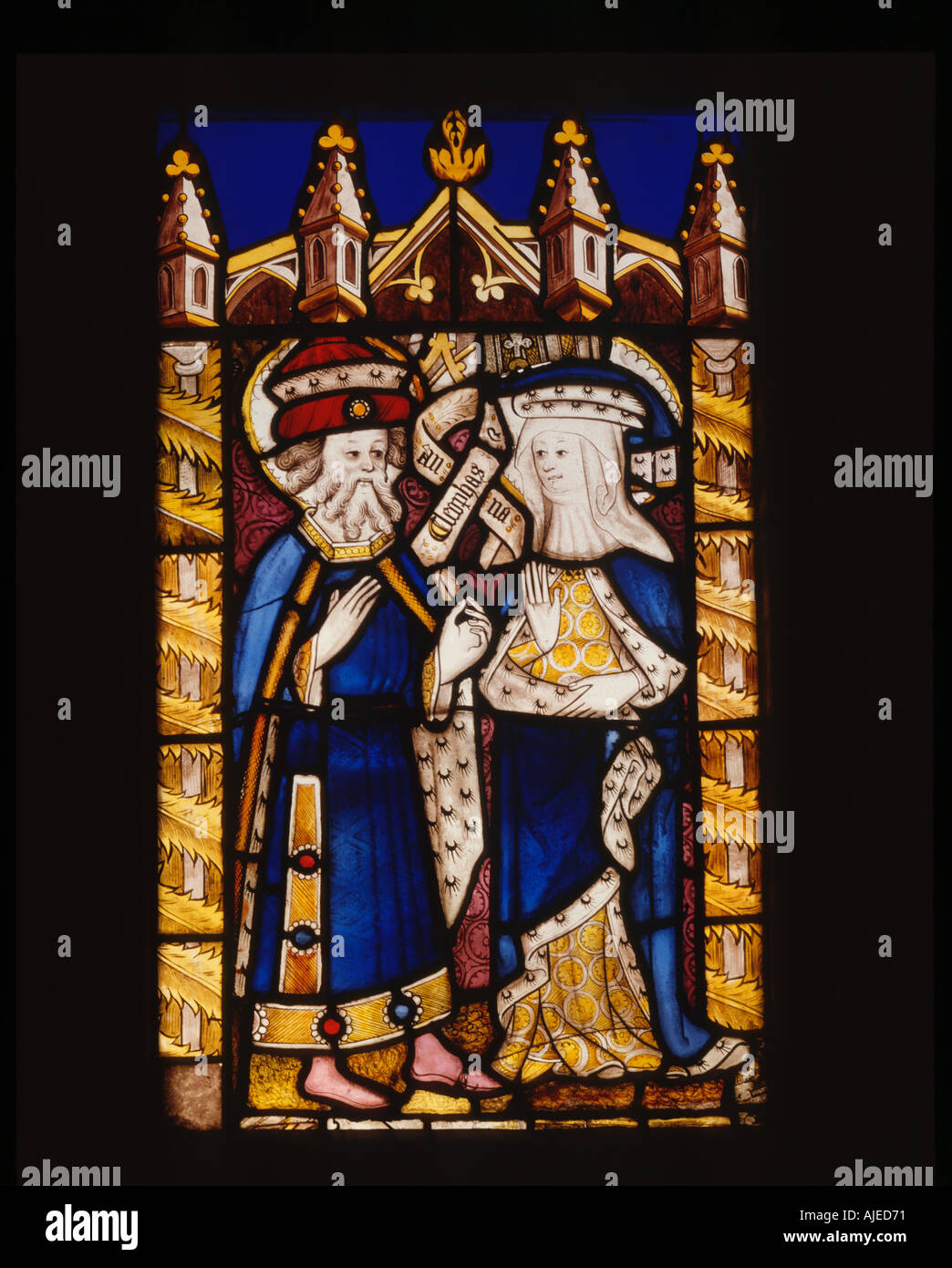 Stained glass panel representing St Anne and Cleophas 15th century ...