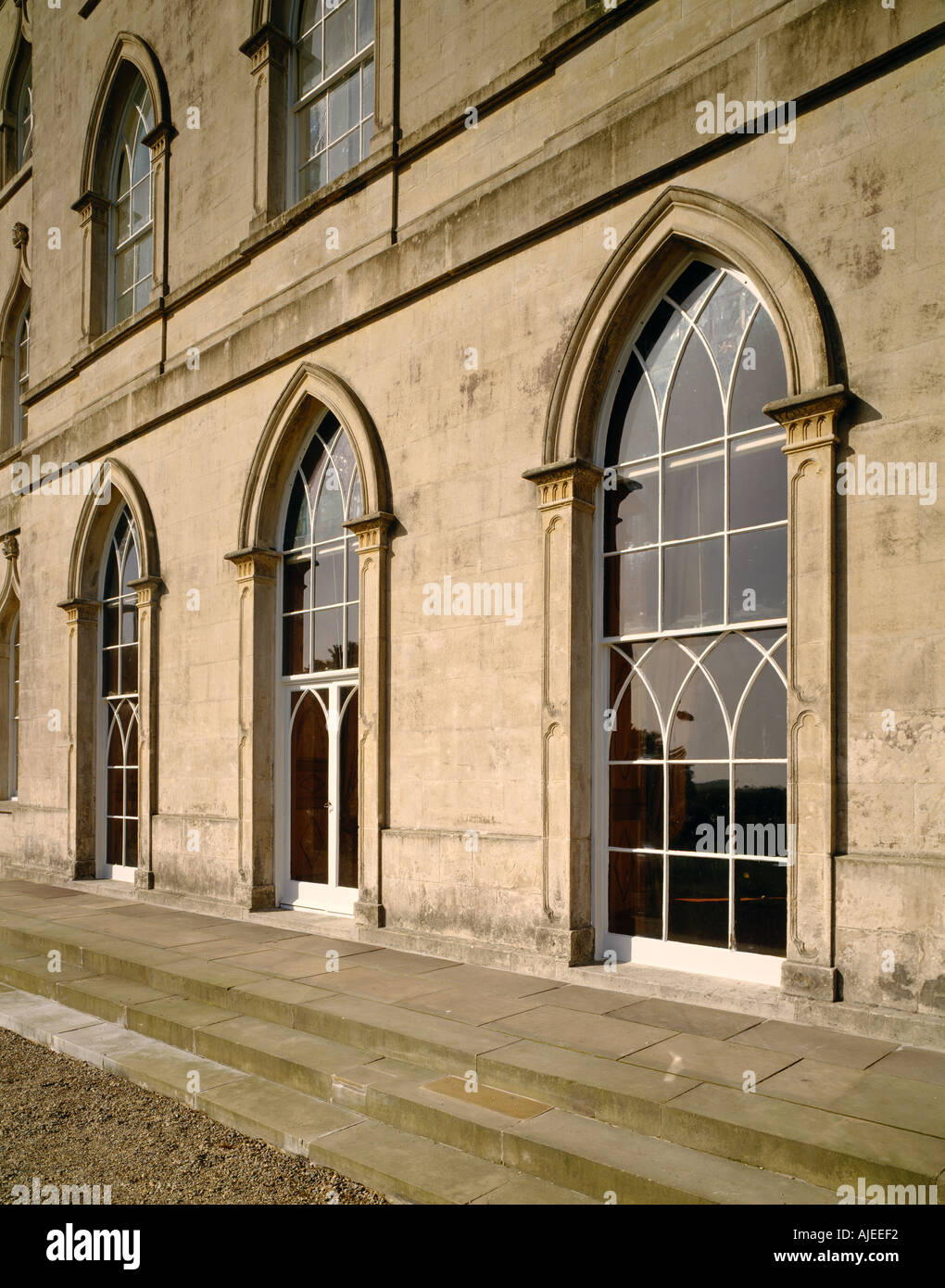 View of the Gothic revival windows in the north east front of the house ...