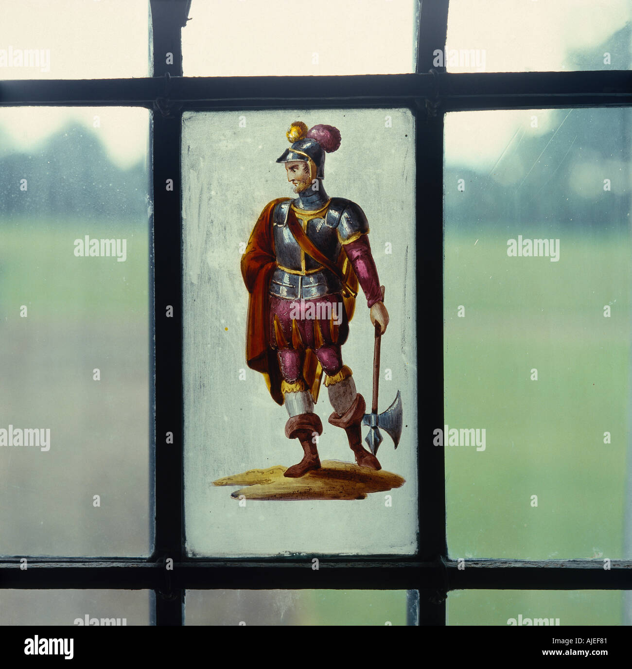 Stained glass of man in armour at Knole Kent Stock Photo - Alamy