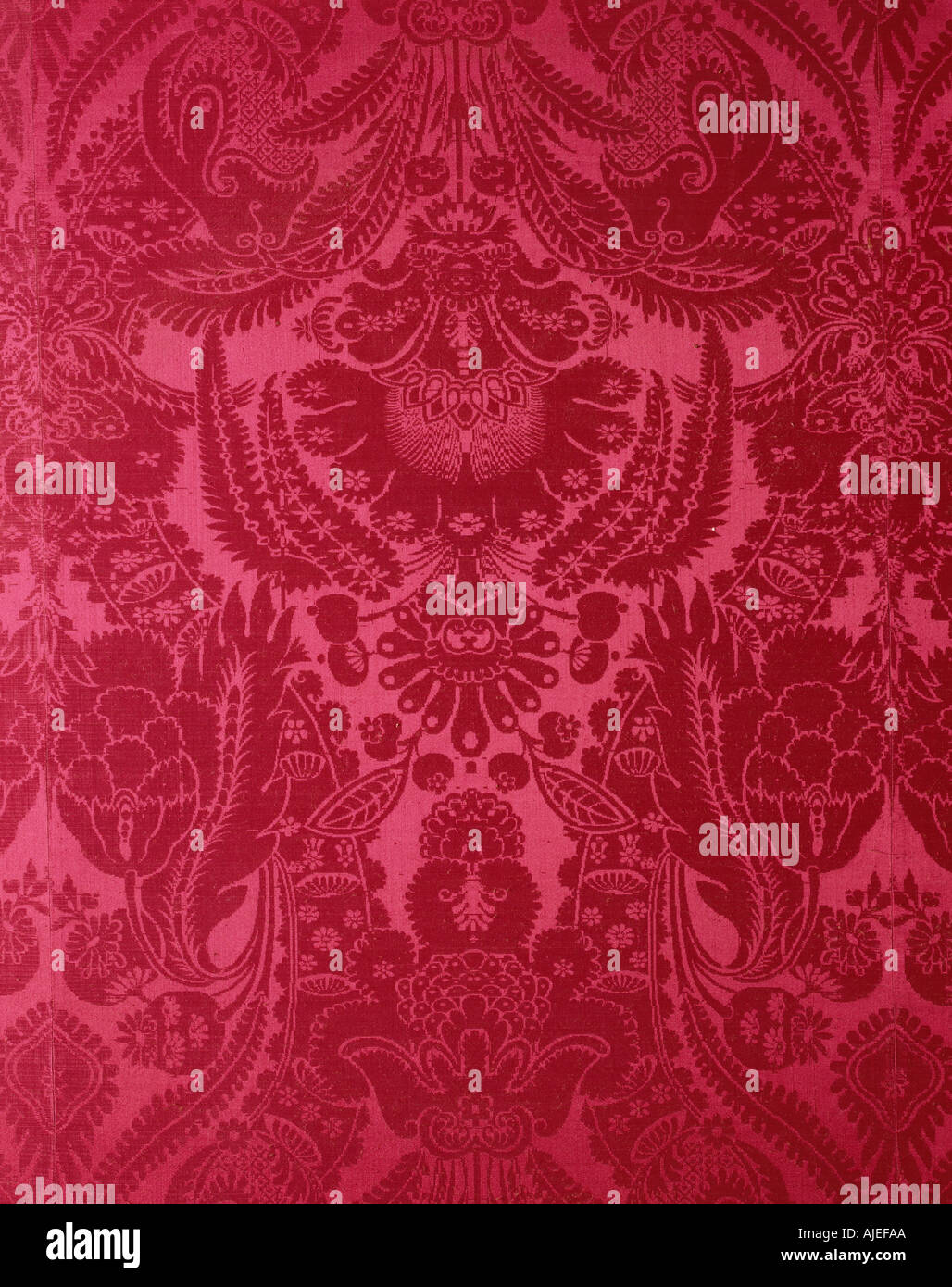 Detail of crimson silk damask wall covering added to the Drawing Room ...