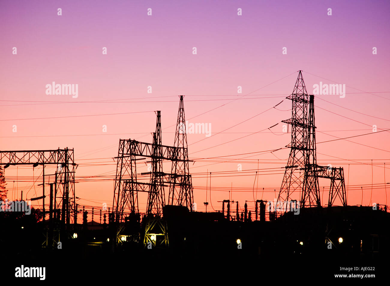 Silhouette of electrical substation Stock Photo - Alamy