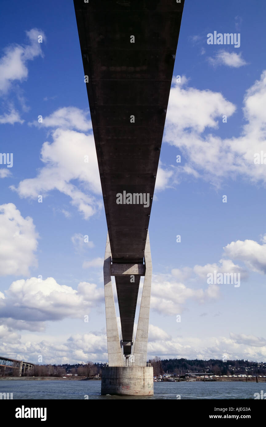 Concrete Skytrain commuter train bridge from Surrey to New Westminster ...