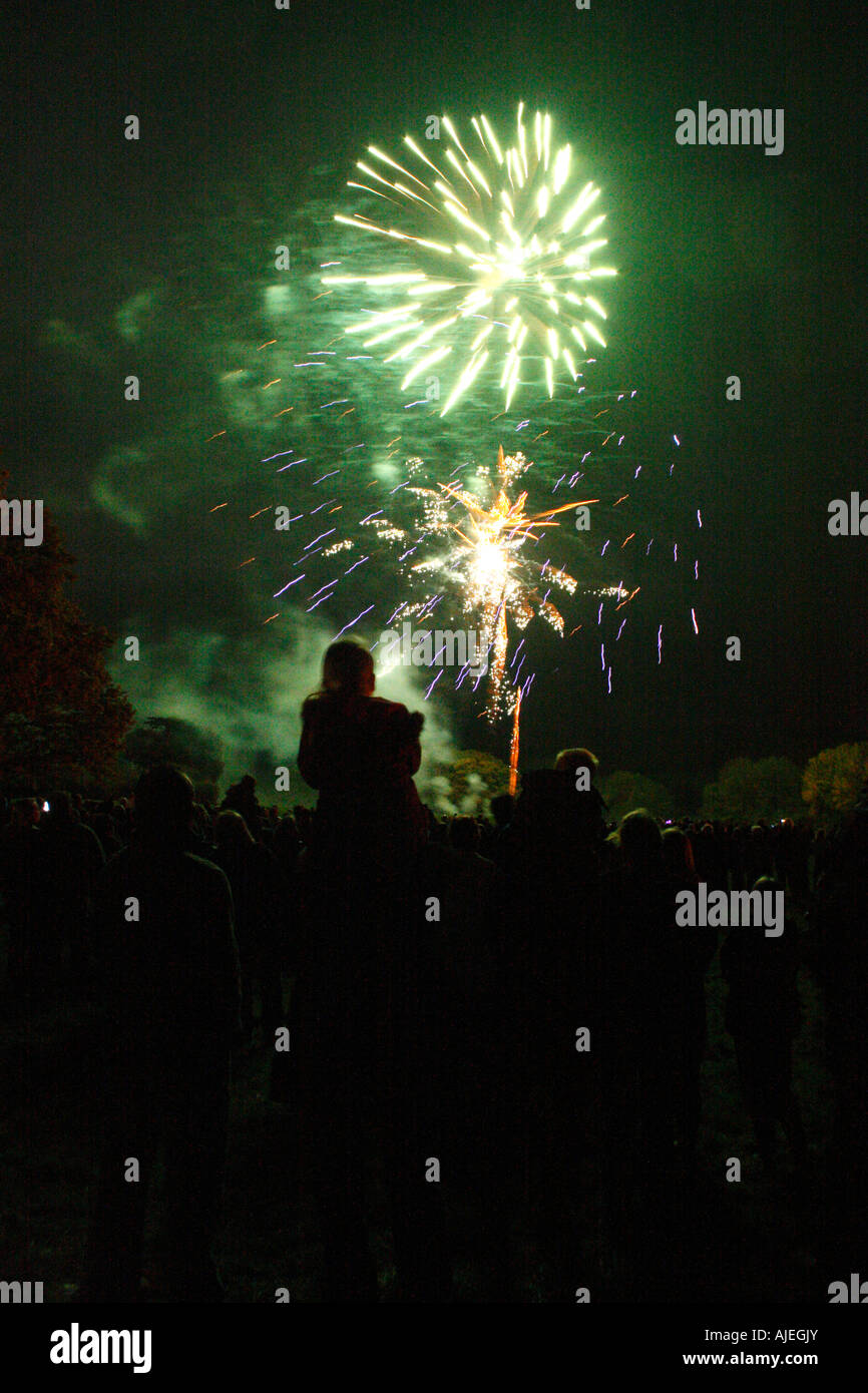 Figure on shoulders among crowd silhouetted against light and smoke ...