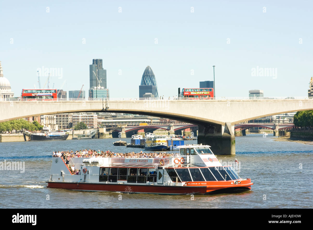 Sightseeing boat Waterloo Bridge London Stock Photo - Alamy