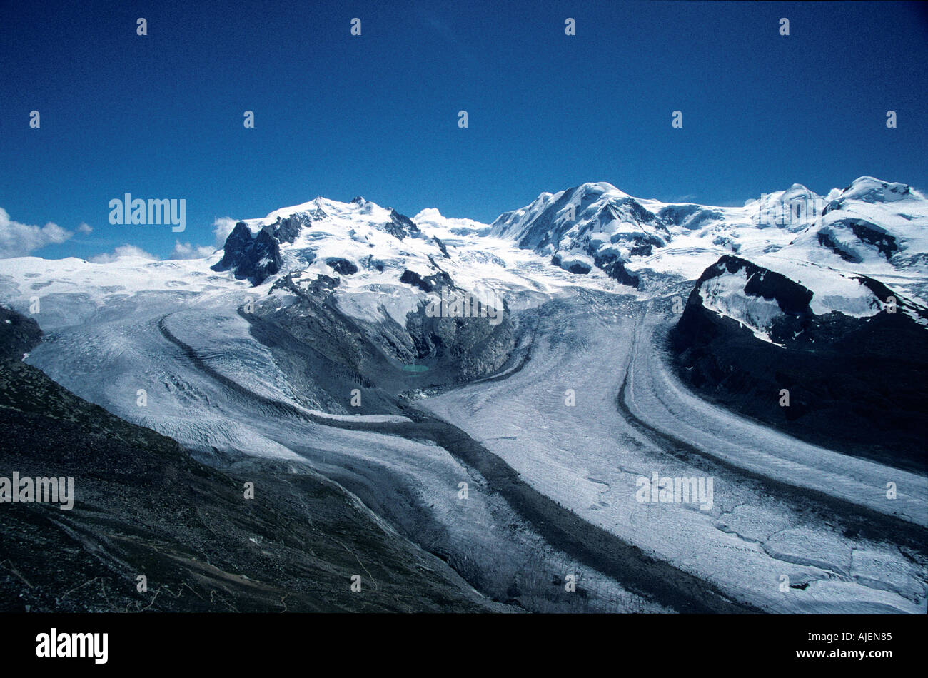 GORNER GLACIER GORNERGRAT ABOVE ZERMATT NEAR THE MATTERHORN MONTE ROSSA ...
