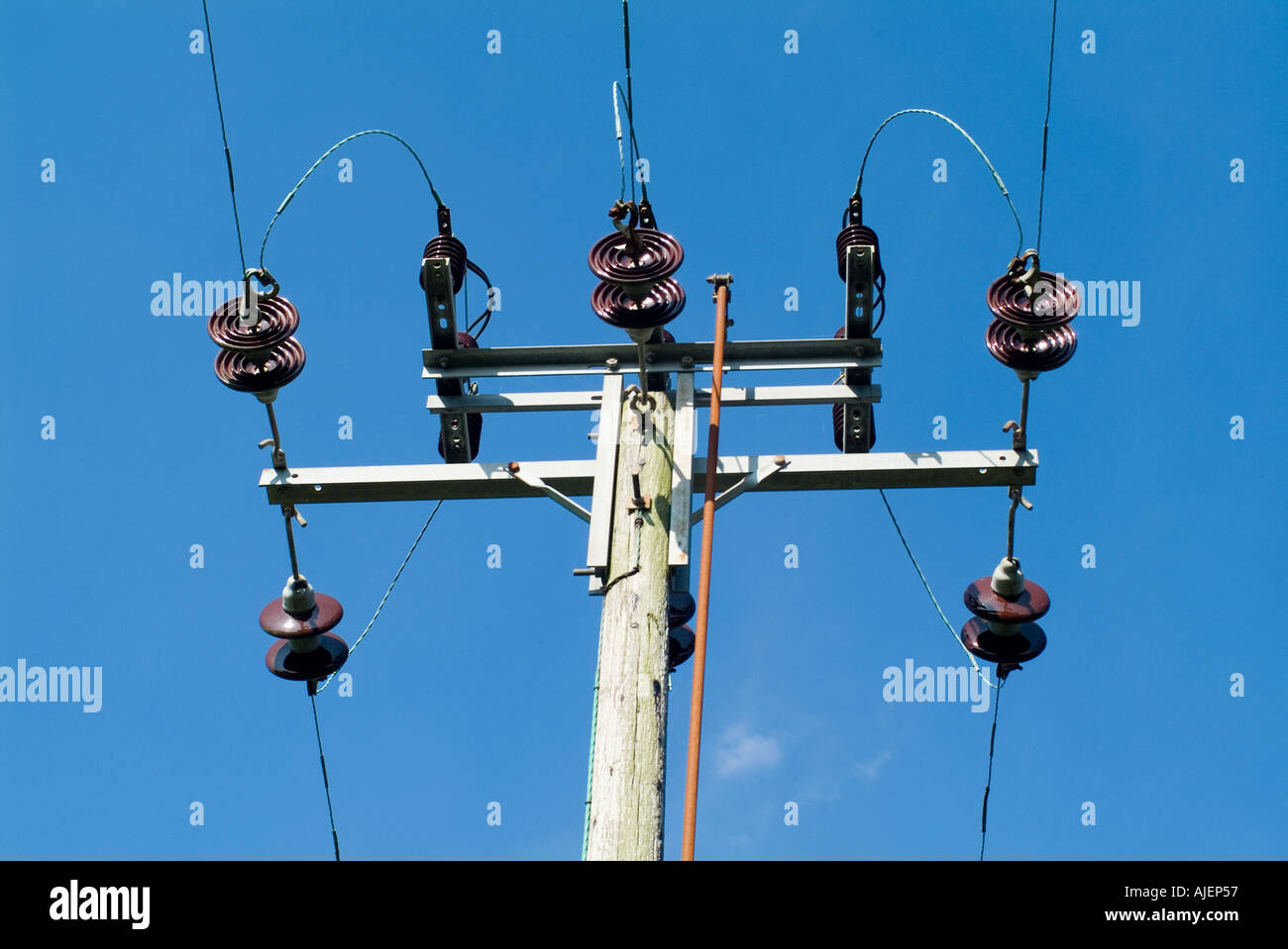 electricity pylon with blue sky Stock Photo - Alamy