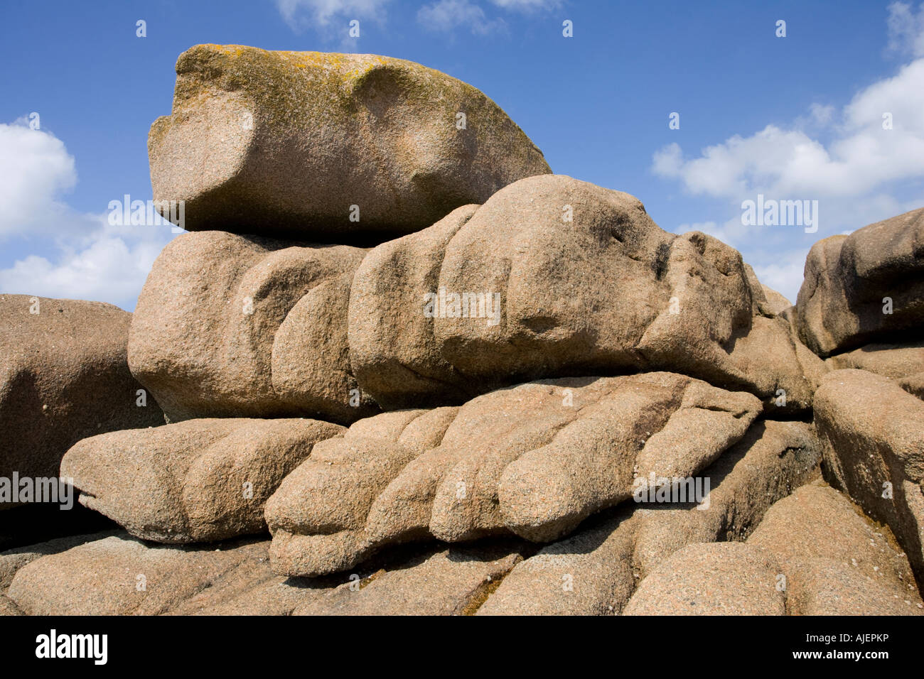 Pink sculptured granite rocks Ploumanach Cote de Granit Rose Brittany ...