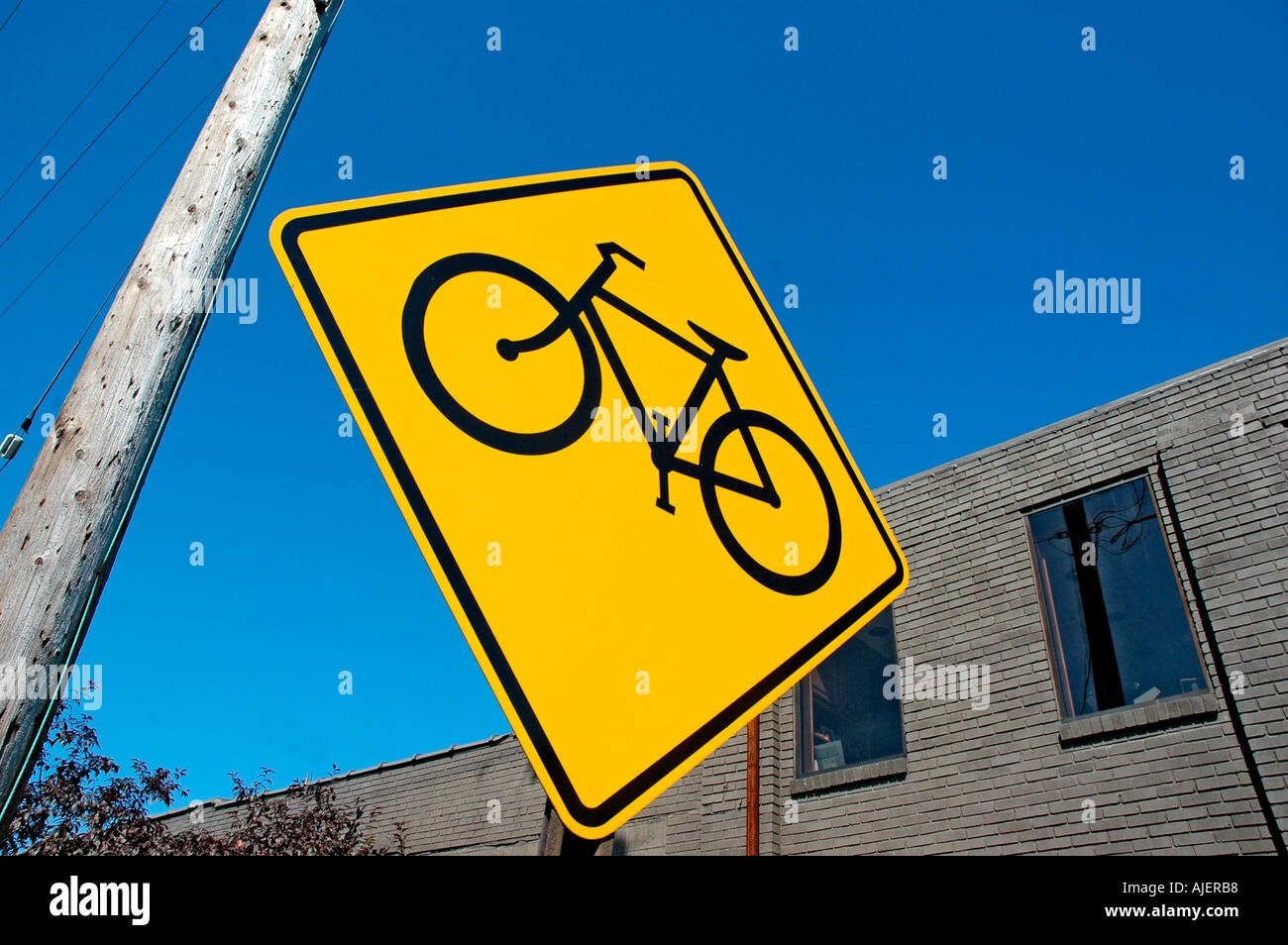 Bike Crossing alert sign on public roadway where bikes are common in ...