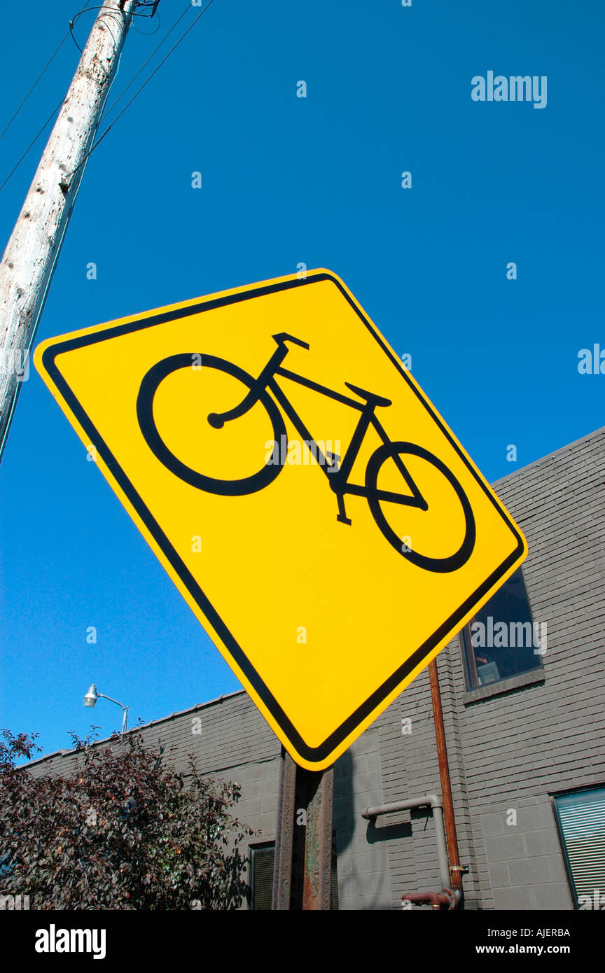 Bike Crossing alert sign on public roadway where bikes are common in ...