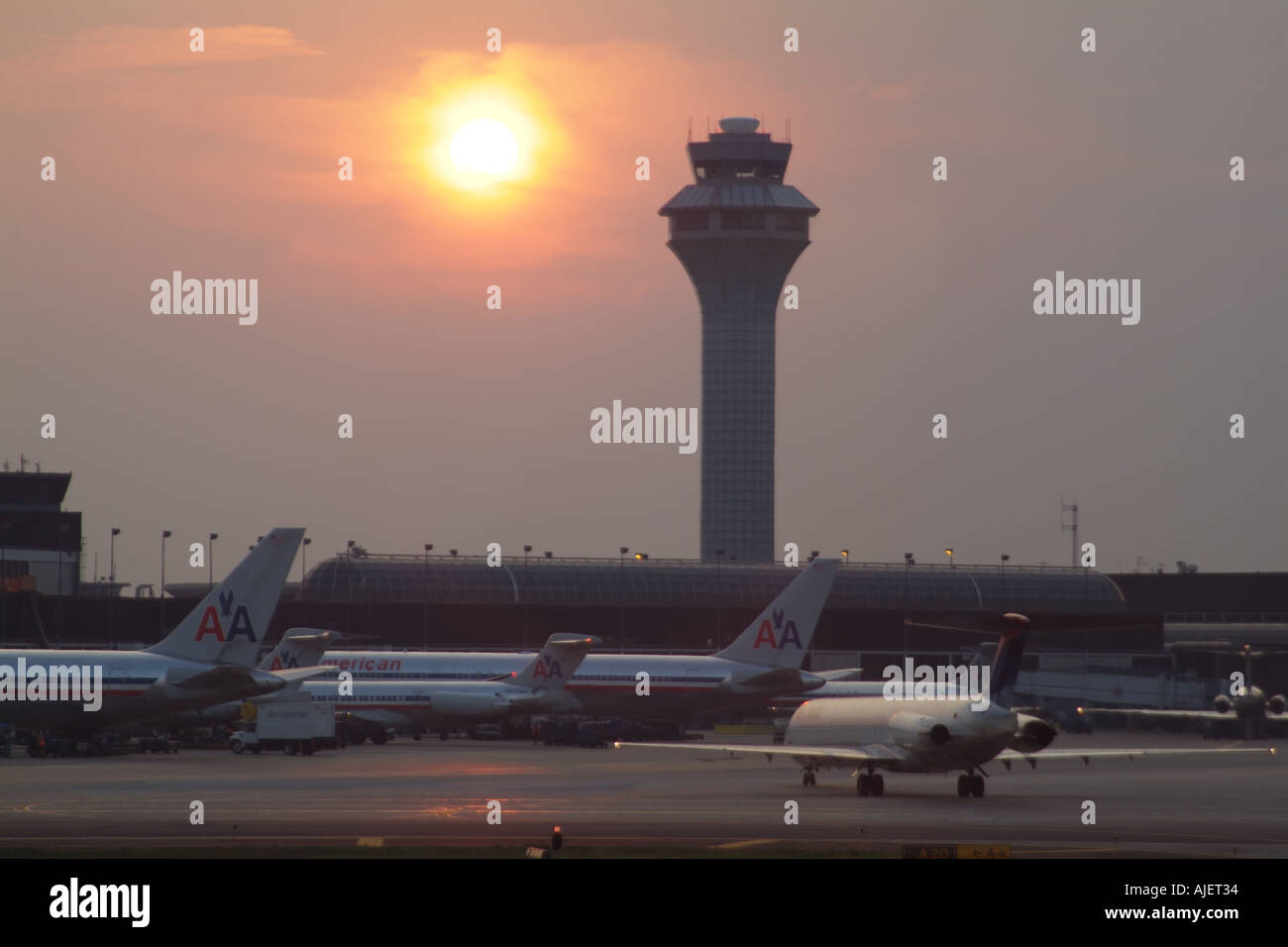 O'Hare International Airport Chicago Illinois USA Sundown control tower ...