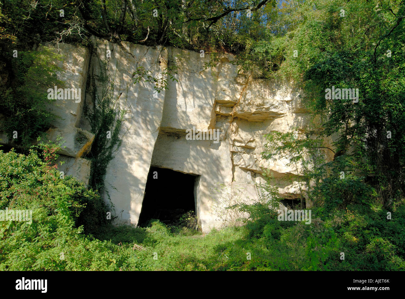 Man-made entrance to underground storage cave in rockface, Vienne ...