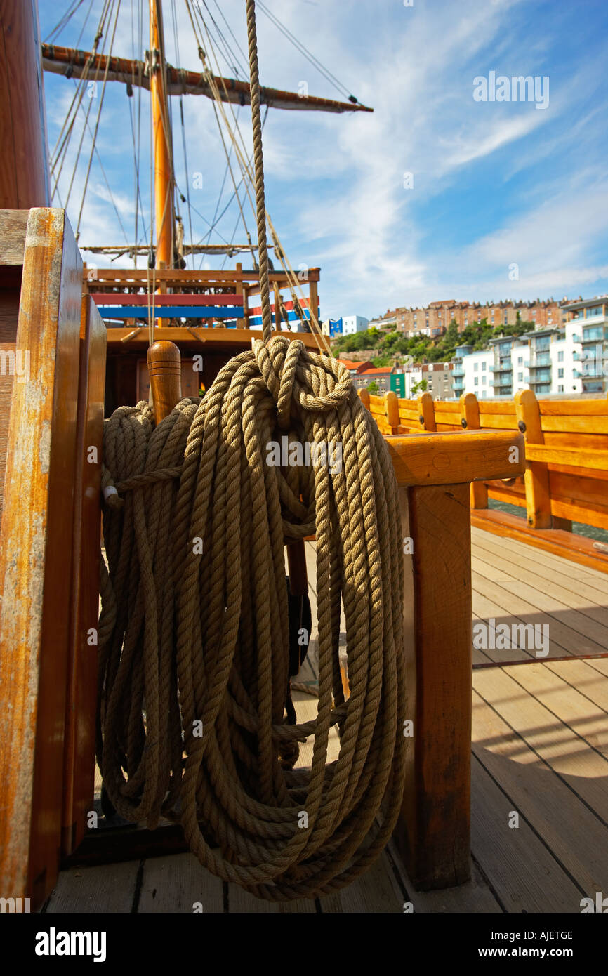 Ropes on the Replica Sailing Ship the Matthew in Bristol Docks Stock ...