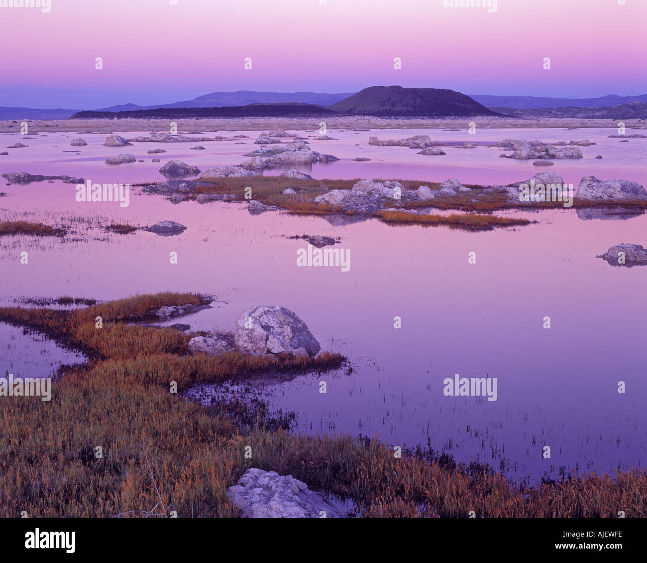 Negit Island and twilight wedge at Black Point Mono Lake Tufa State ...