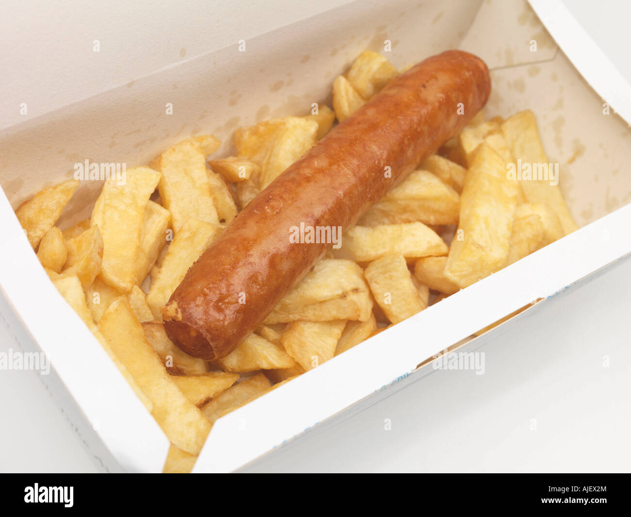Shop Bought Tasty Friday Night Takeaway Jumbo Sausage and Chips Agains ...